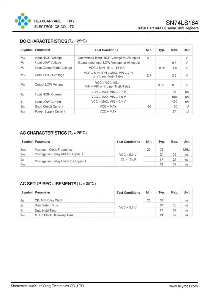 SN74LS164DR-HXY datasheet page 3