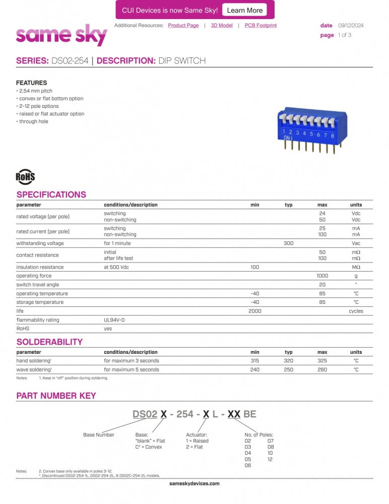 DS02C-254-2L-03BE datasheet page 1