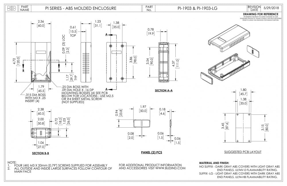 Bud Industries PI-1905-LG product drawing reference