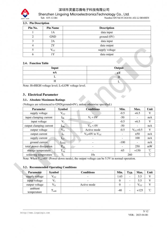 SN74LVC2GU04DB(LX) datasheet page 5