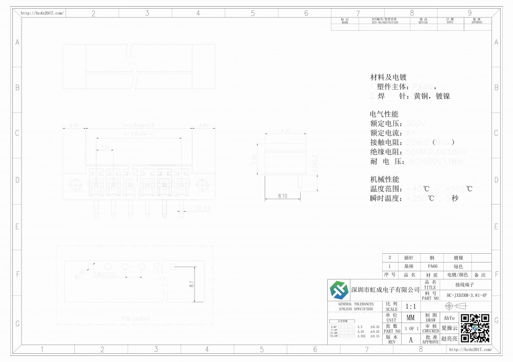 HC-JXDZRM-3.81-4P technical drawing