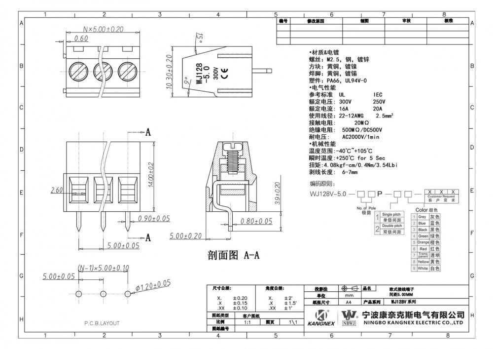 KANGNEX WJ128V-5.0-04P-14-00A technical drawing