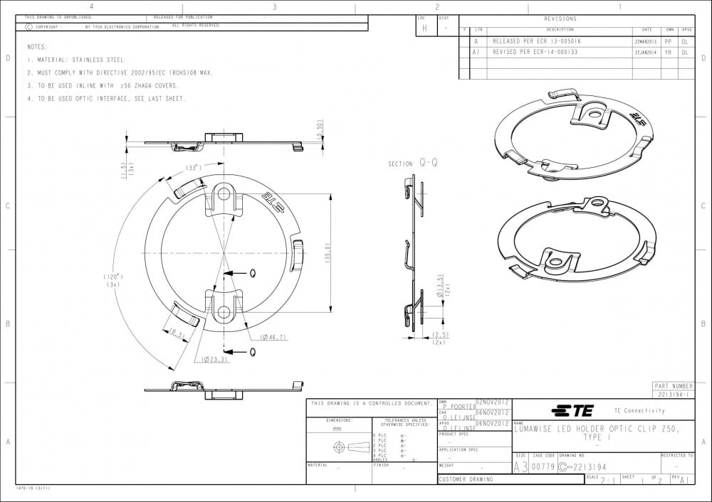 TE Connectivity 2213194-1 technical drawing page 1