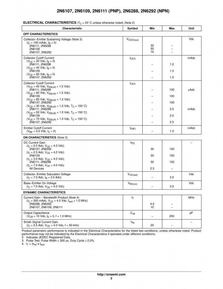 2N6107 datasheet page 2