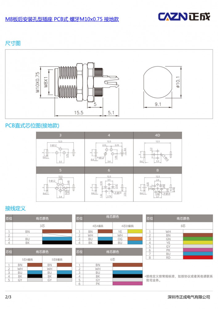 CAZN M8 connector technical document page 2