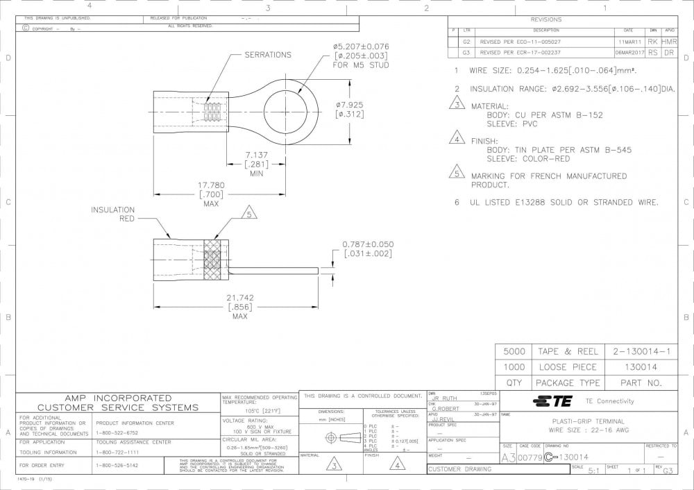 TE Connectivity 130014 technical drawing preview