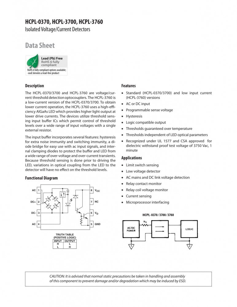 HCPL-3700 datasheet page 1
