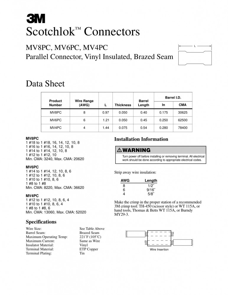 3M MV4BCK technical document page 1
