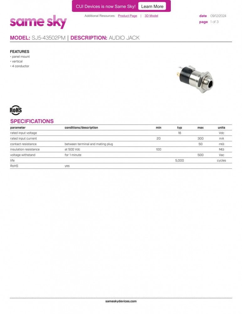 SJ5-43502PM technical document, page 1