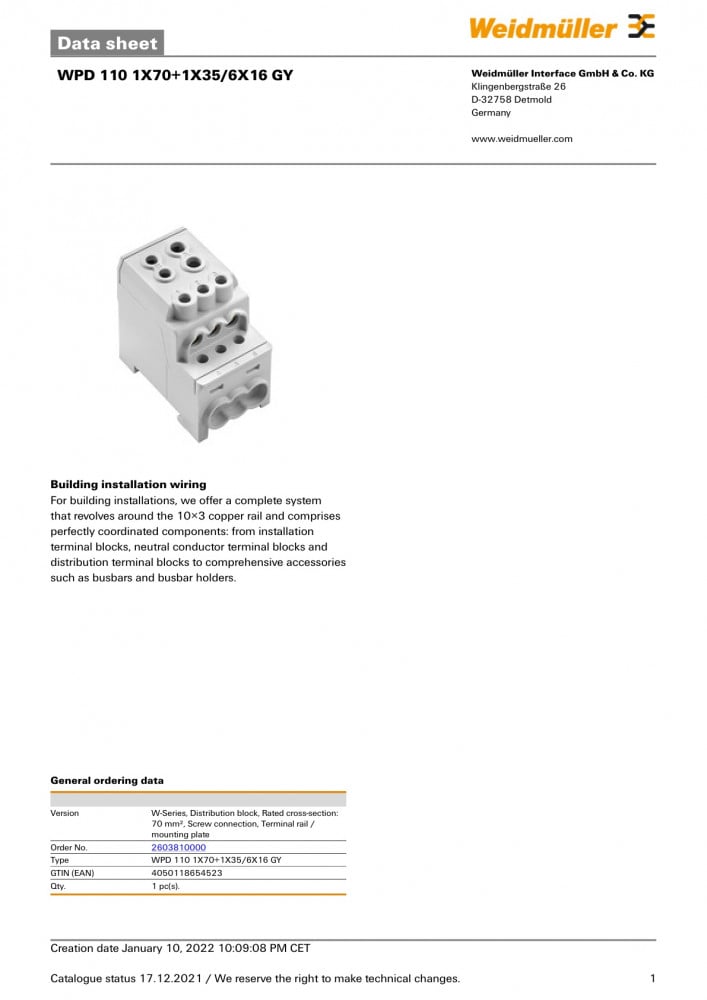 WEIDMULLER 2603810000 document page 1