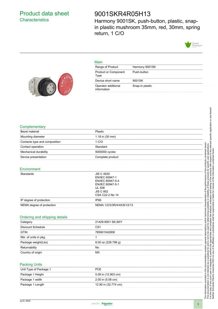 9001SKR4R05H13 technical document page 1