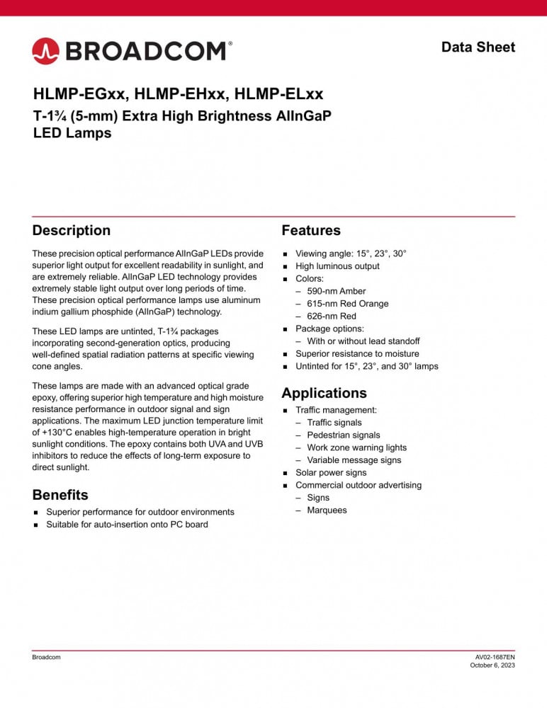 HLMP-EL1G-130DD datasheet page 1