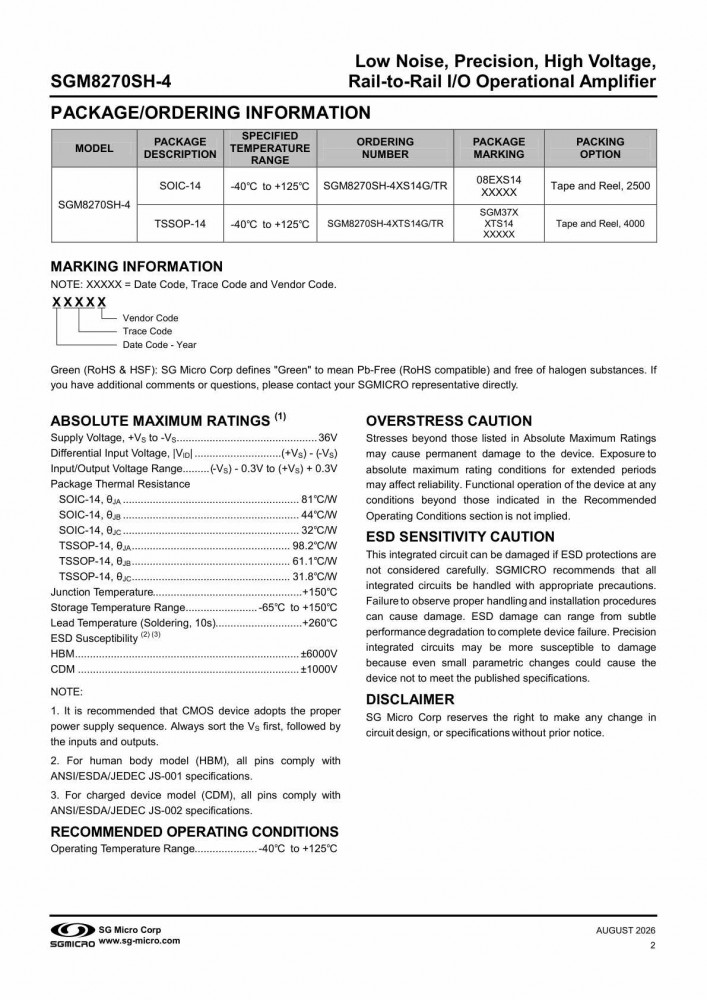 SGM8270SH-4 datasheet preview, page 2