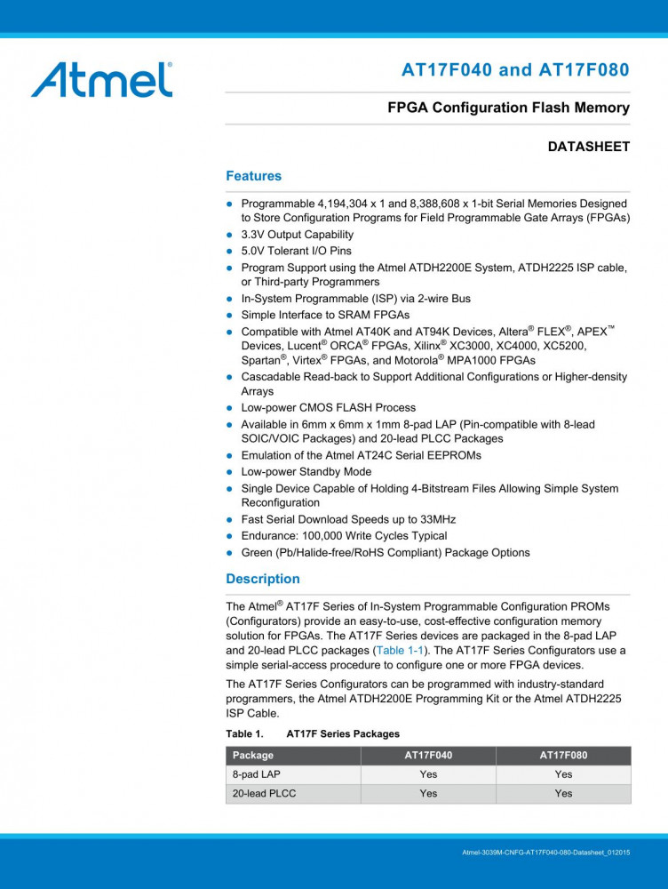 AT17F series datasheet page 1