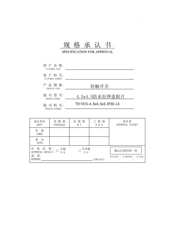 CAX TS1101S specification page 1