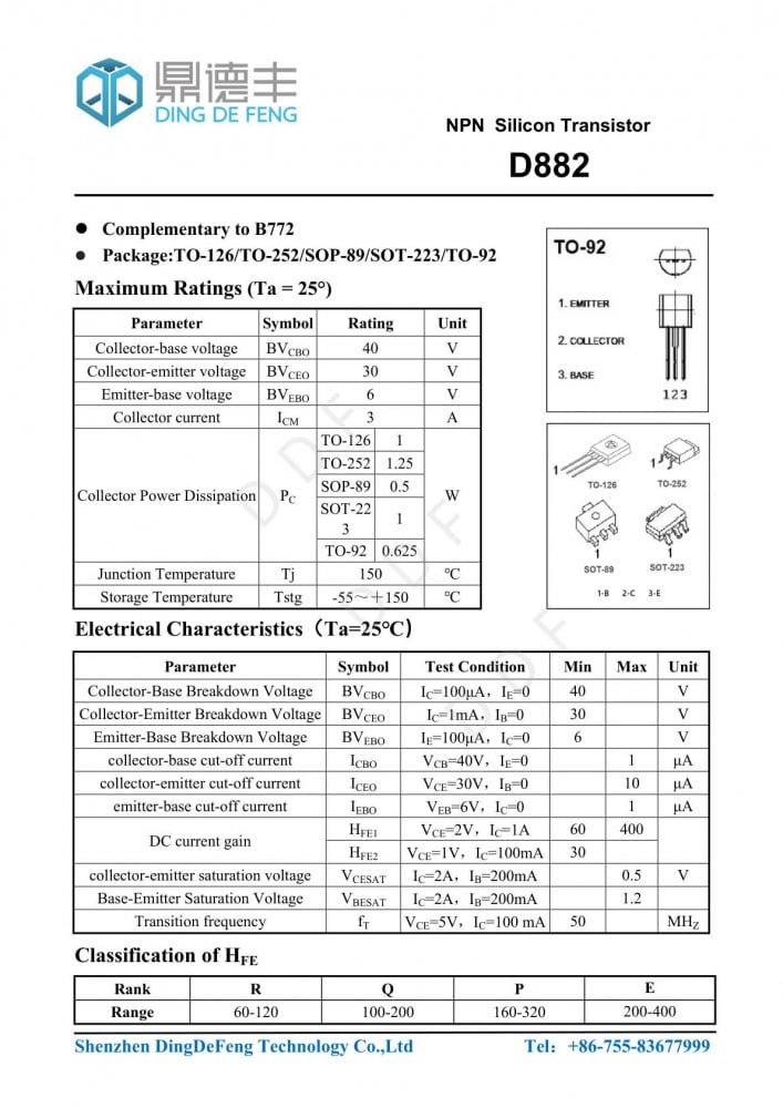DDF D882 datasheet page 1