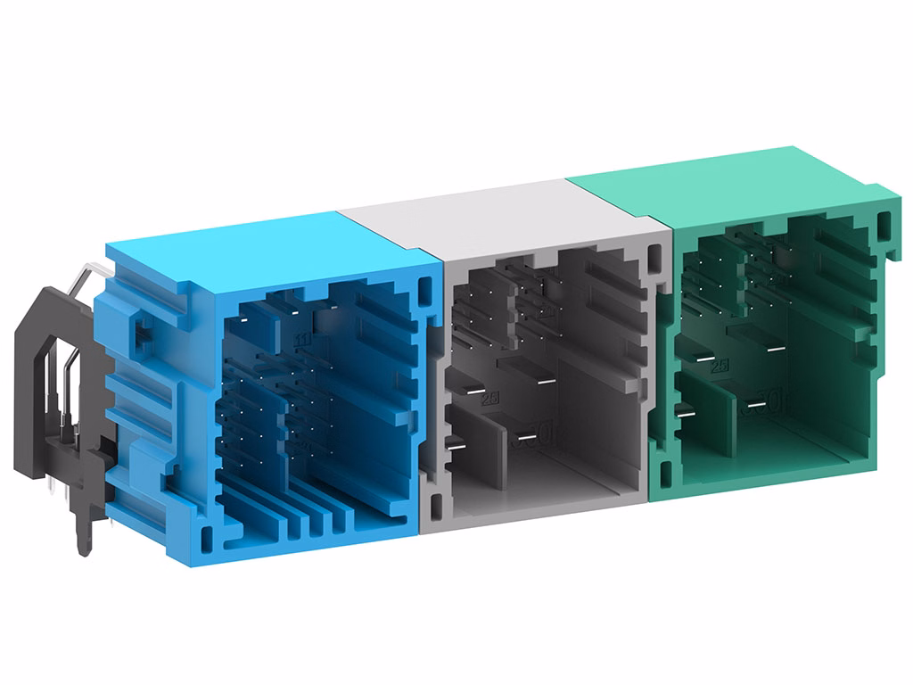 stAK50h 3 Bay Right-Angle Hybrid Header, 86 Circuits, Bay 1: 32 Circuits/Key 2/Blue; Bay 2: 27 Circuits/Key 2/Green; Bay 3: 27 Circuits/Key 1/Black; Tube