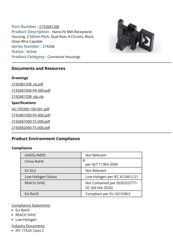 MOLEX 2192681208 document preview, page 1