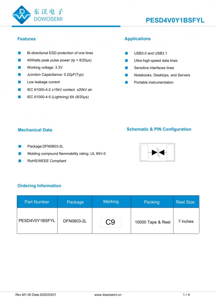 PESD4V0Y1BSFYL datasheet page 1
