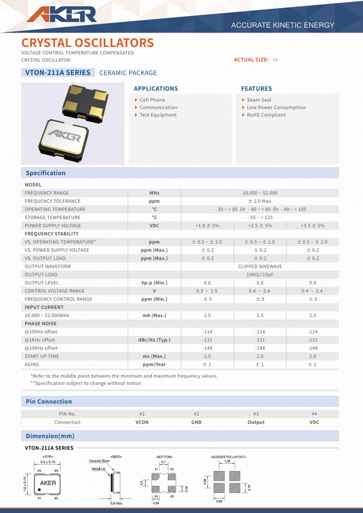 AKER VTON-211A Series technical document page