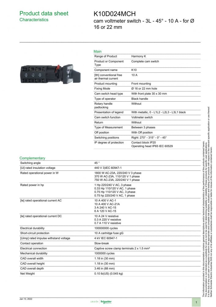 K10D024MCH product documentation page 1