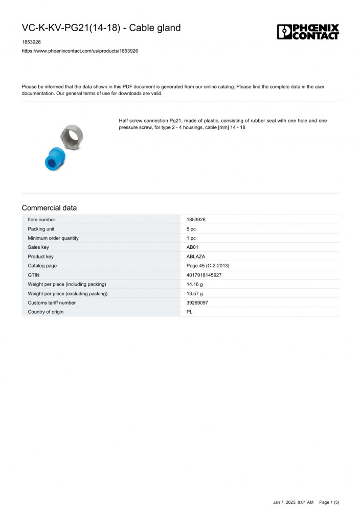 Phoenix Contact 1853926 technical document page 1