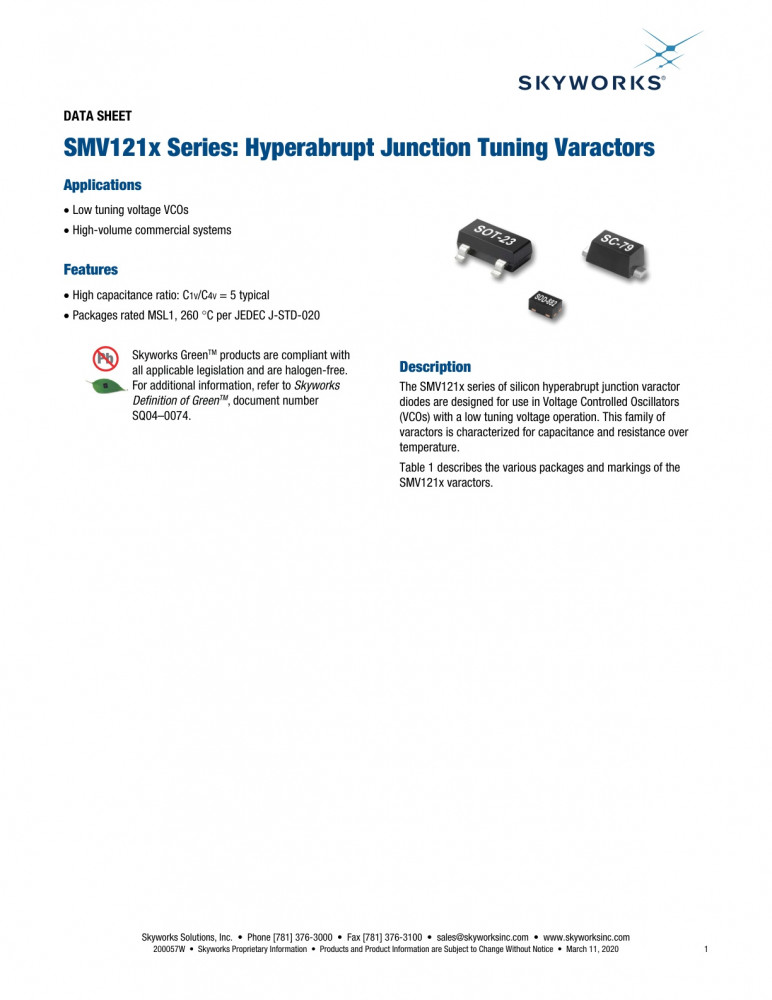 SMV121x datasheet page 1
