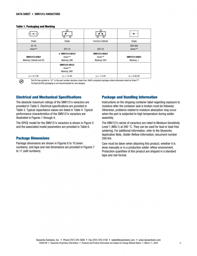 SMV121x datasheet page 2