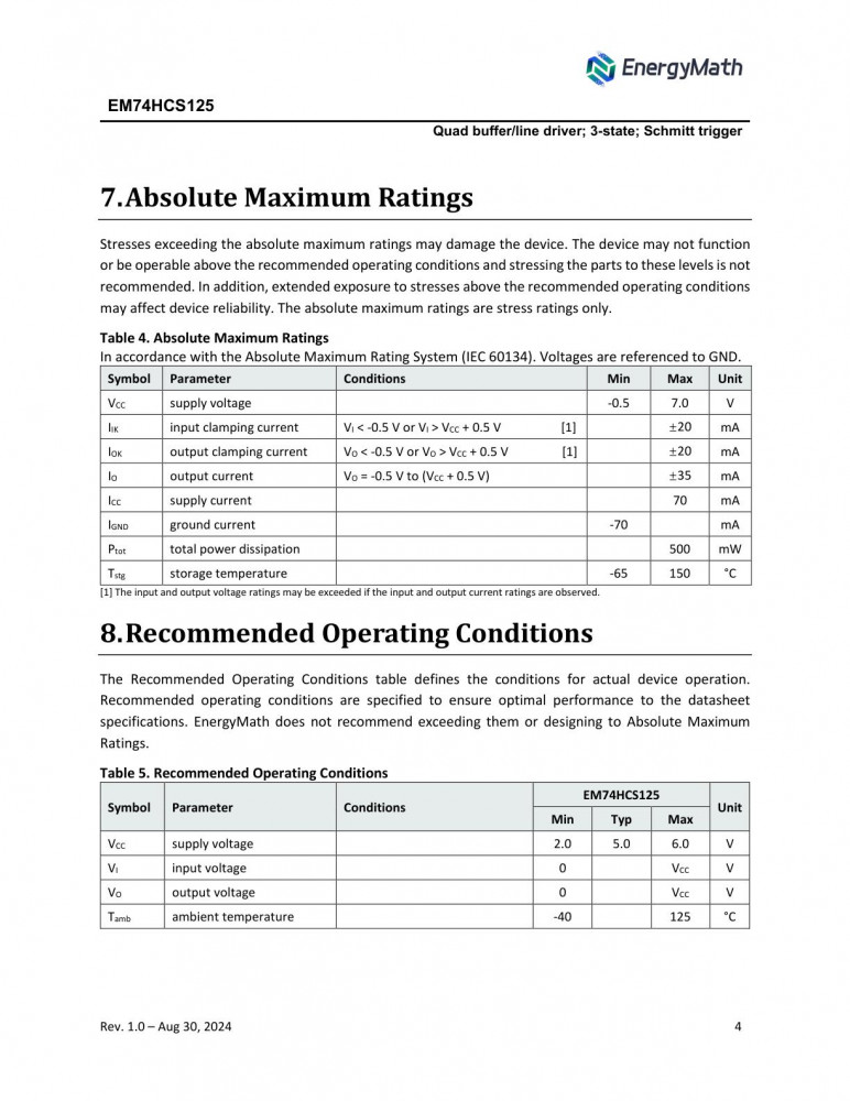 EM74HCS125D datasheet page 4