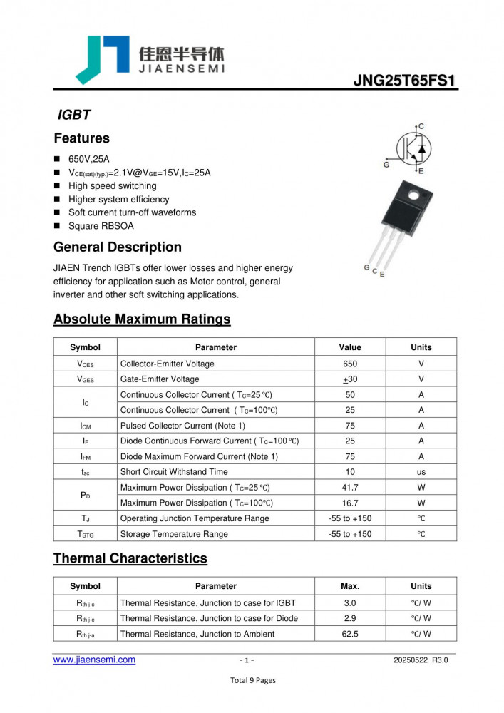 JNG25T65FS1 datasheet page 1