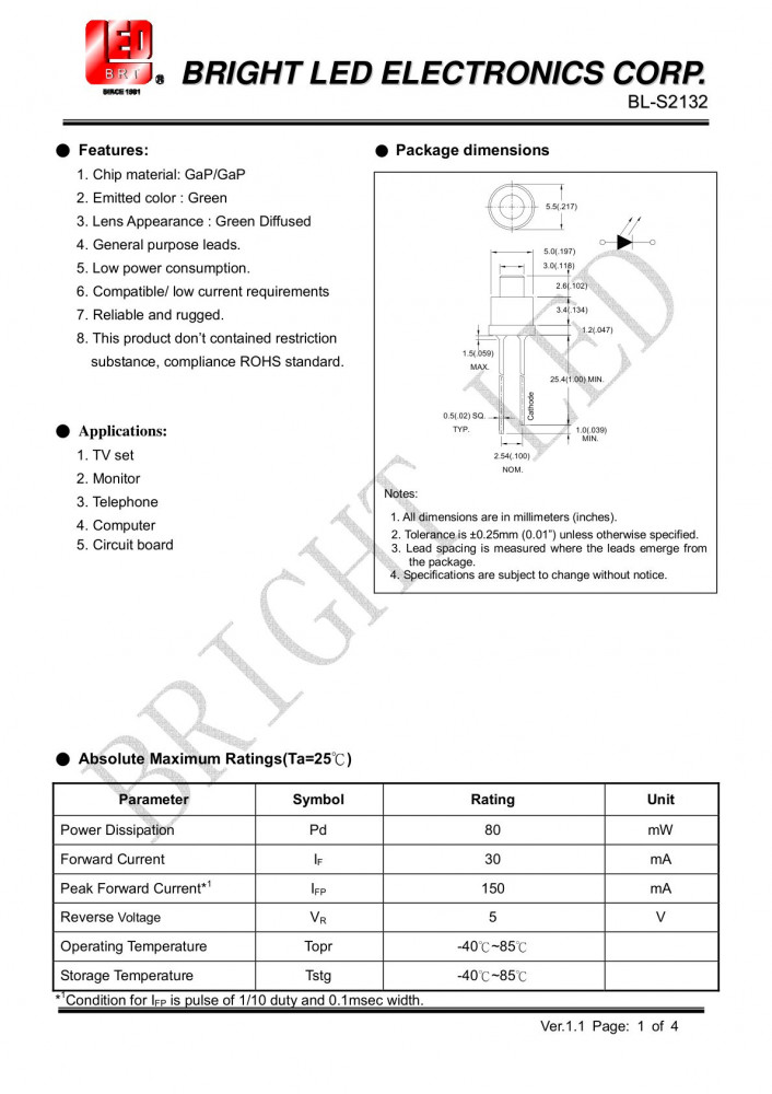 BL-S2132 technical document page 1