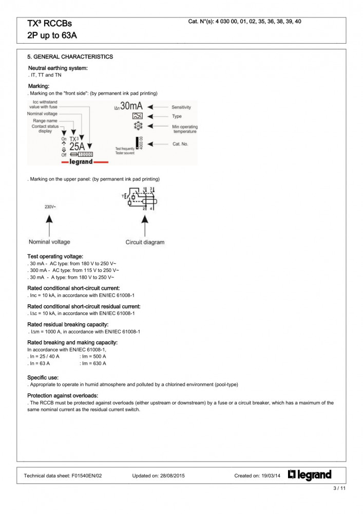 Legrand TX3 RCCB documentation page 3