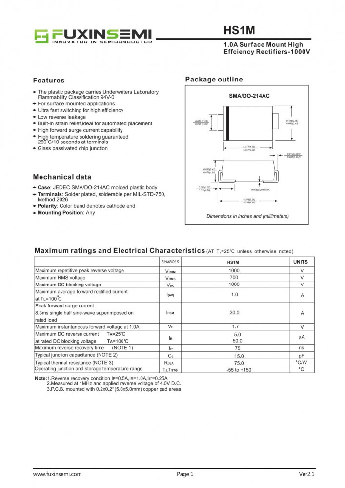 HS1M datasheet page 1