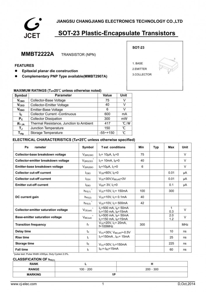 MMBT2222A-G datasheet page 1