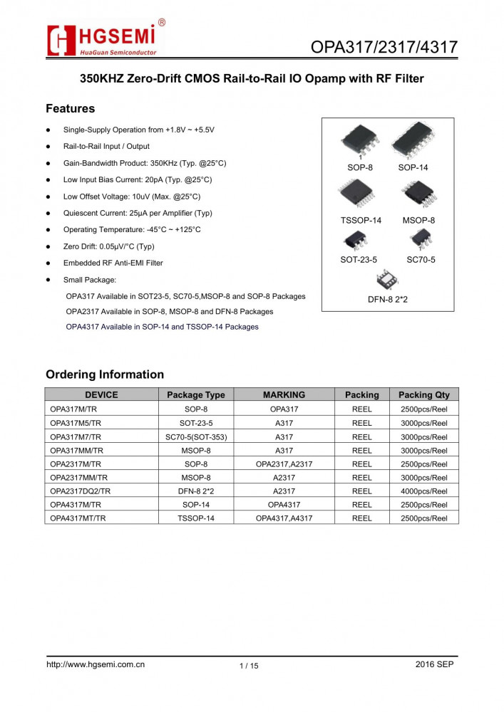 OPA317M/TR technical document page 1