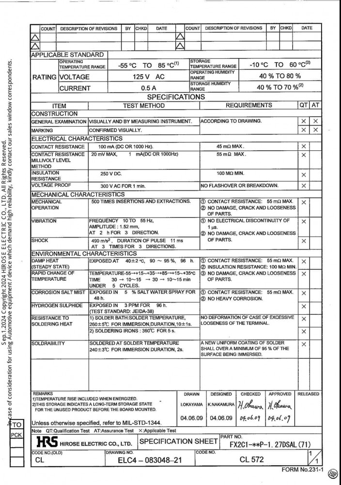 HRS FX2C1-40P-1.27DSAL(71) specification sheet