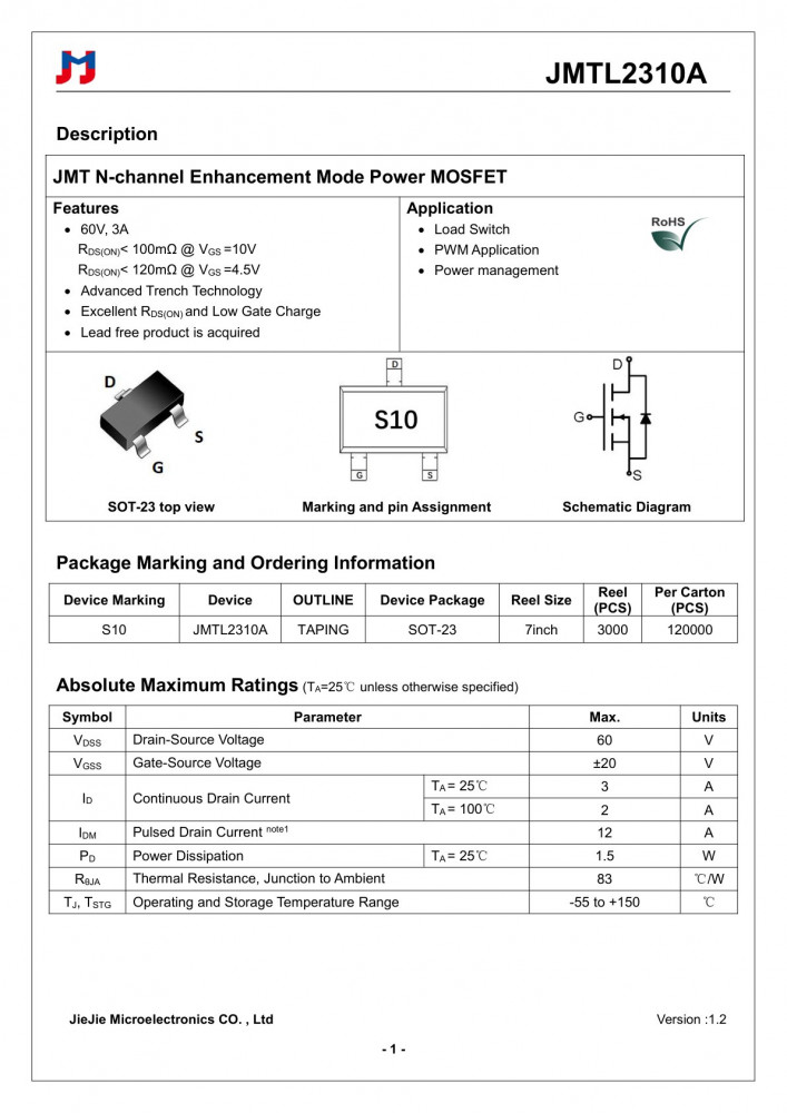 JMTL2310A datasheet page 1