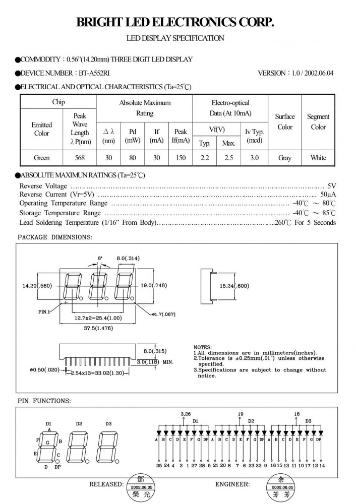 BT-A552RI technical document page 1