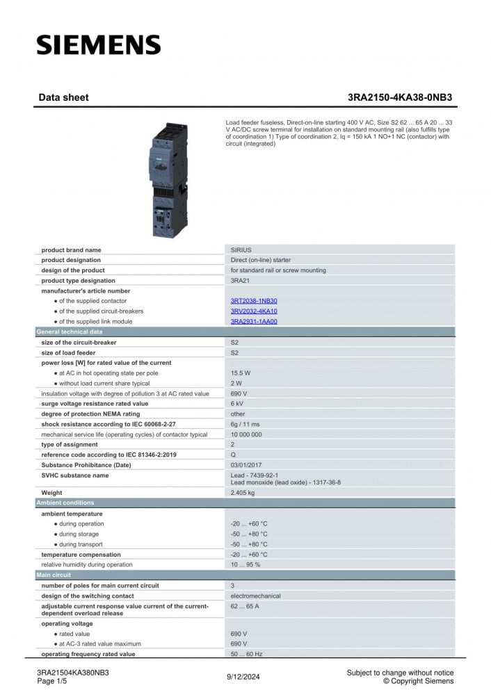 3RA21504KA380NB3 technical document page 1