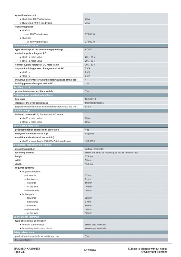 3RA21504KA380NB3 technical document page 2