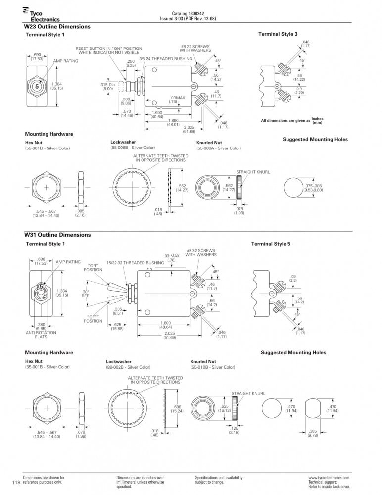 TE Connectivity W23/W31 series datasheet page 3