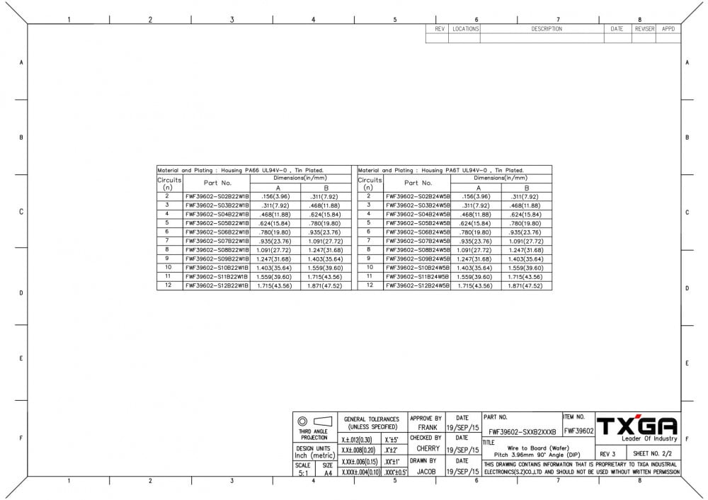 TXGA FWF39602 series technical drawing page 2