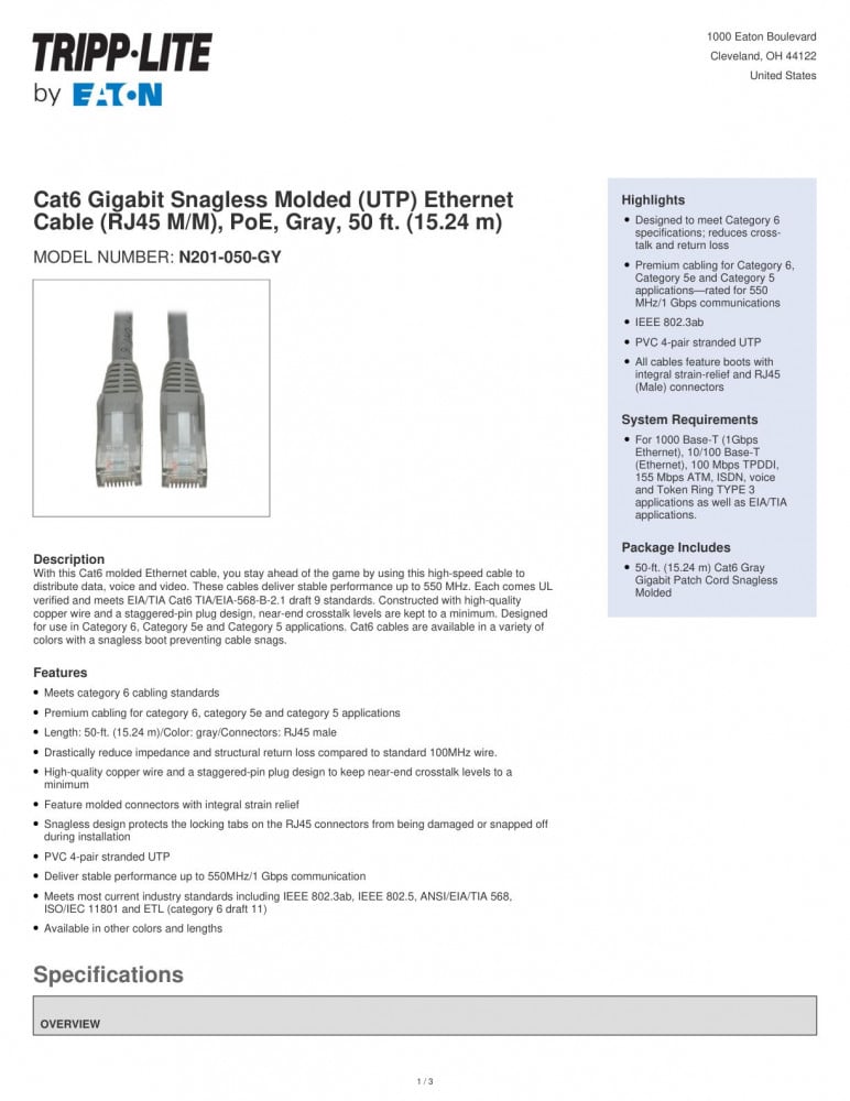 N201-050-GY technical document page 1
