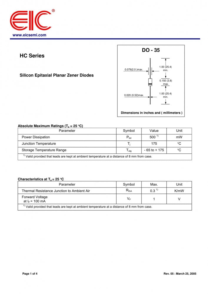 EIC HC Series datasheet page 1