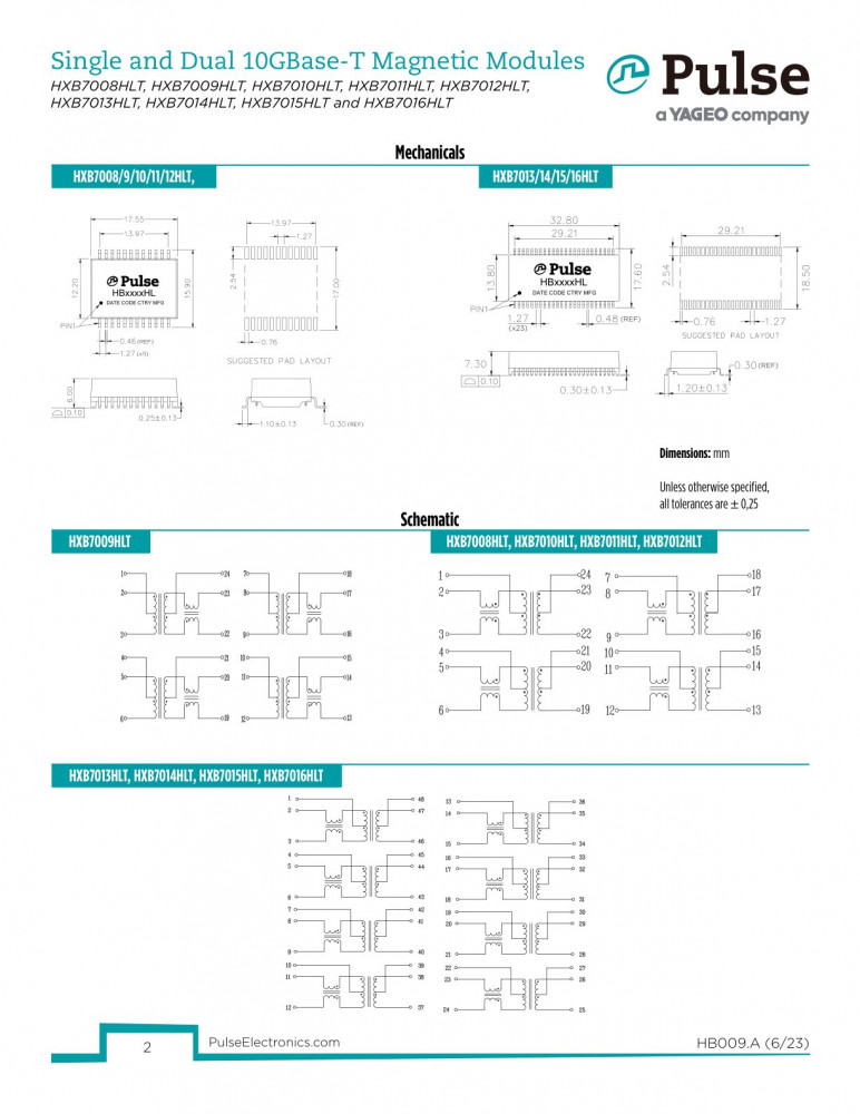 PULSE 10GBase-T magnetic module datasheet page 2