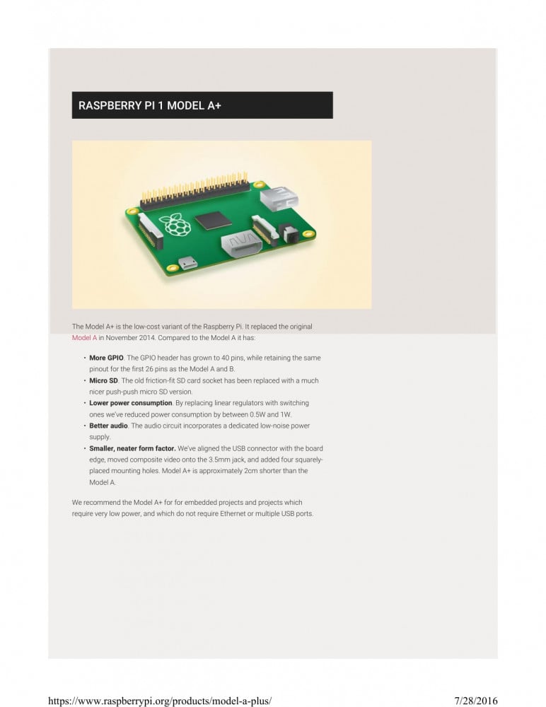 Raspberry Pi SC0562 product document page