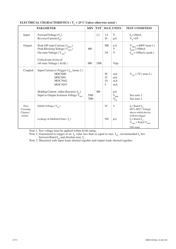 ISOCOM MOC3043 technical document page 2