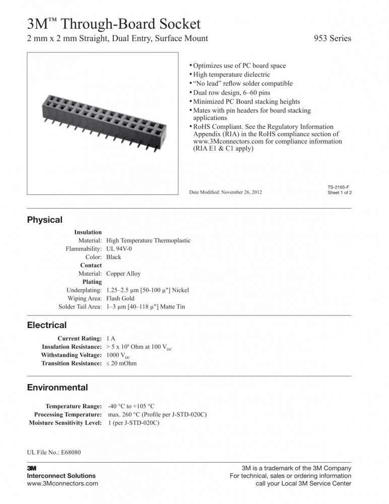 3M 953 Series technical datasheet page 1