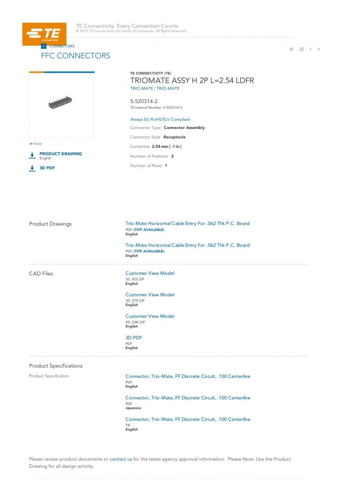 TE Connectivity 5-520314-2 product documentation page 1