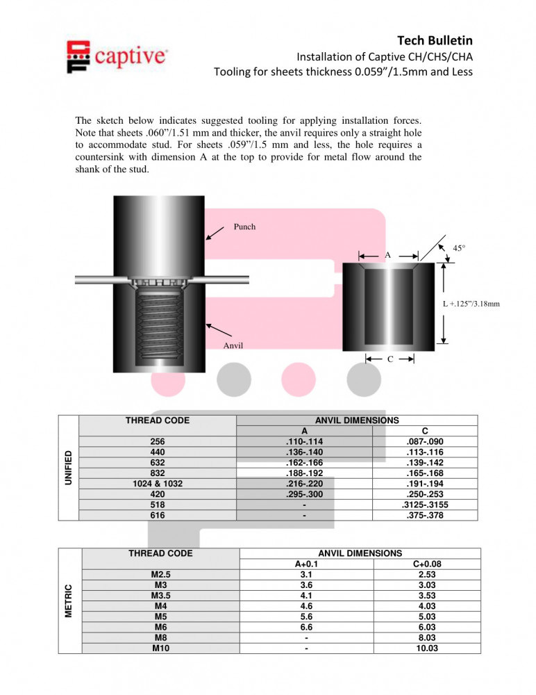 CHM3.5-18 installation tooling diagram and anvil dimension reference, page 1